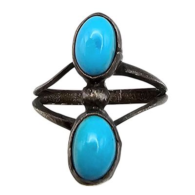 Lot 123 - Navajo Double Turquoise Sterling Silver Ring Size 4.5 2 G ...