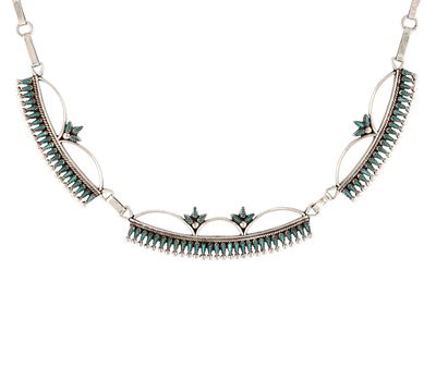 Lot 118 - John Quam Zuni Sterling Needlepoint Turquoise Necklace ...