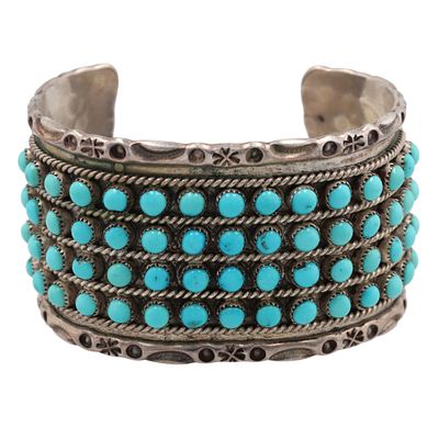 Lot 175 - Jason & Pearl Ukestine Zuni Sterling Turquoise Cluster Cuff ...