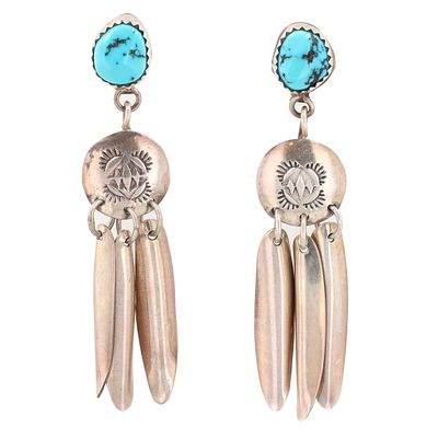 Lot 202 - Marco Begay Navajo Sterling Turquoise Dangle Earrings | Retro ...