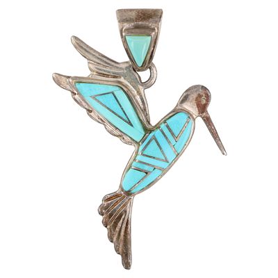 Lot 212 - Calvin Begay Navajo Sterling Turquoise Hummingbird Inlay ...