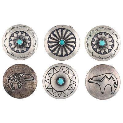 Lot 217 - Vintage Navajo Sterling Snake Eye Turquoise Button Covers ...