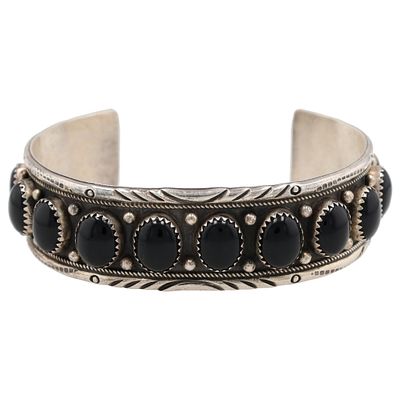 Lot 55 - Davey Morgan Navajo Sterling Onyx Cuff Bracelet | Retro Roadshow