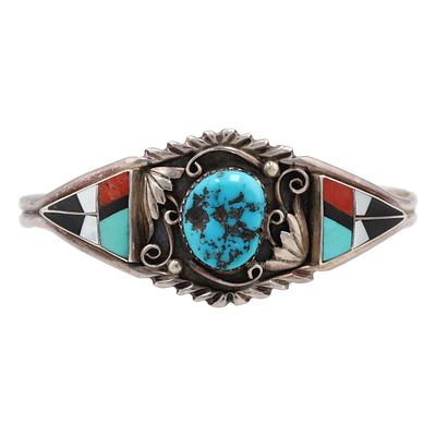 Lot 3 - Victor Chee Navajo Sterling Turquoise and Inlay Cuff Bracelet ...