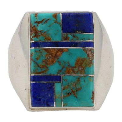 Lot 122 - Wilbert Gray Navajo Sterling No. 8 Turquoise Inlay Ring Sz 11 ...