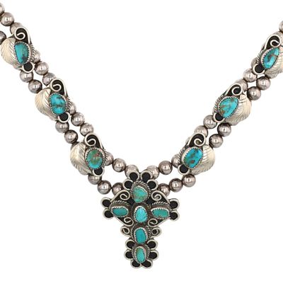 Lot 314 - Mexico Turquoise 3-6mm Sterling Pearl Cross Necklace 159g ...
