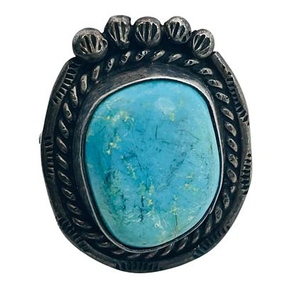 Lot 470 - Navajo Signed Turquoise, Sterling Ring Size 7.5, 8.44g ...