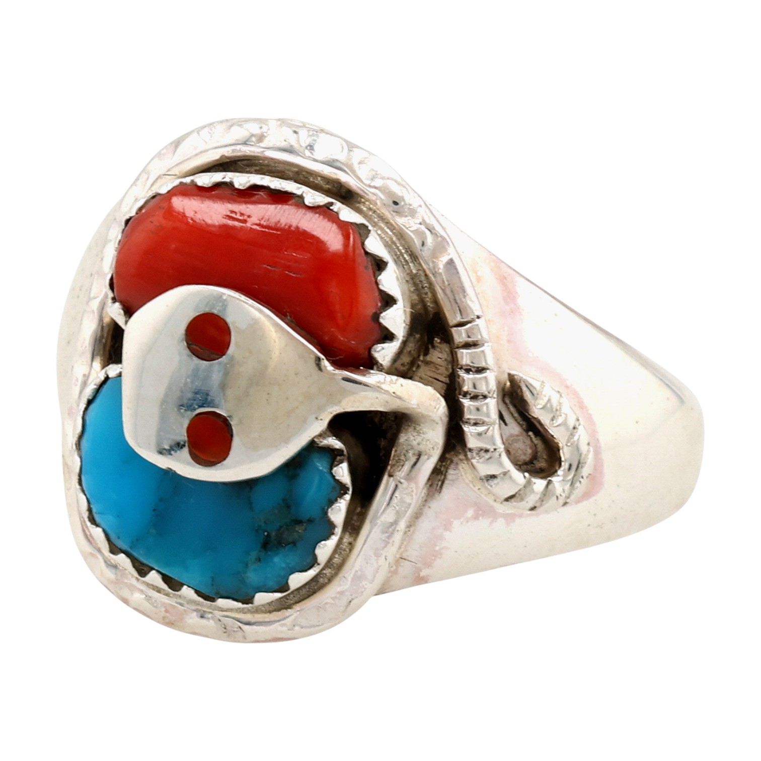 Lot 69 - Joy Calavaza Zuni Sterling Multi-Stone Snake Ring Sz 8.25 ...