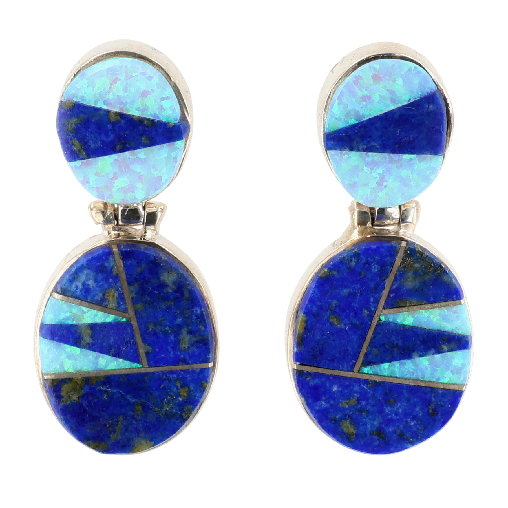 Lot 106 - Calvin Begay Navajo Sterling Multi-Stone Inlay Drop Dangle ...