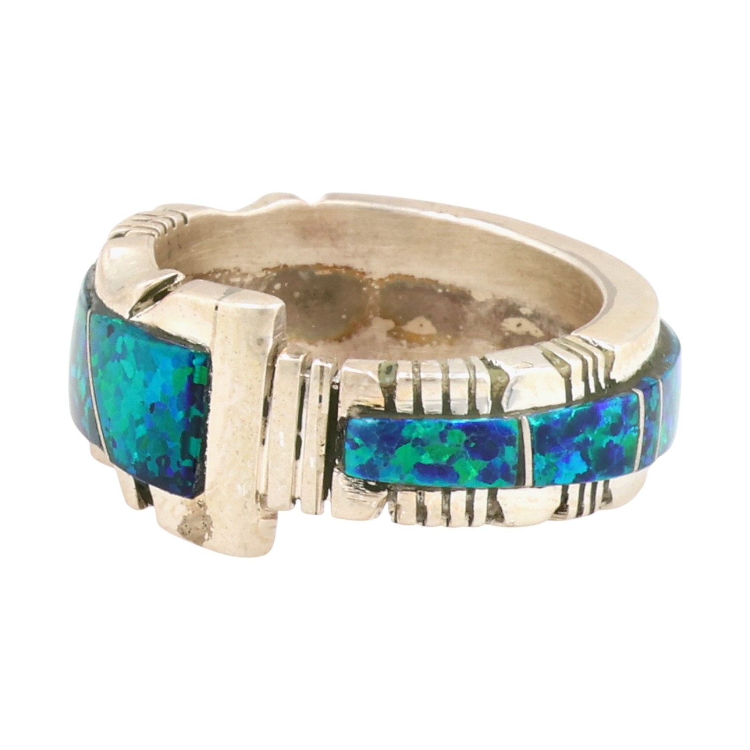 Lot 204 - Steve Francisco Navajo Sterling Opal Inlay Ring Sz 6.25 ...