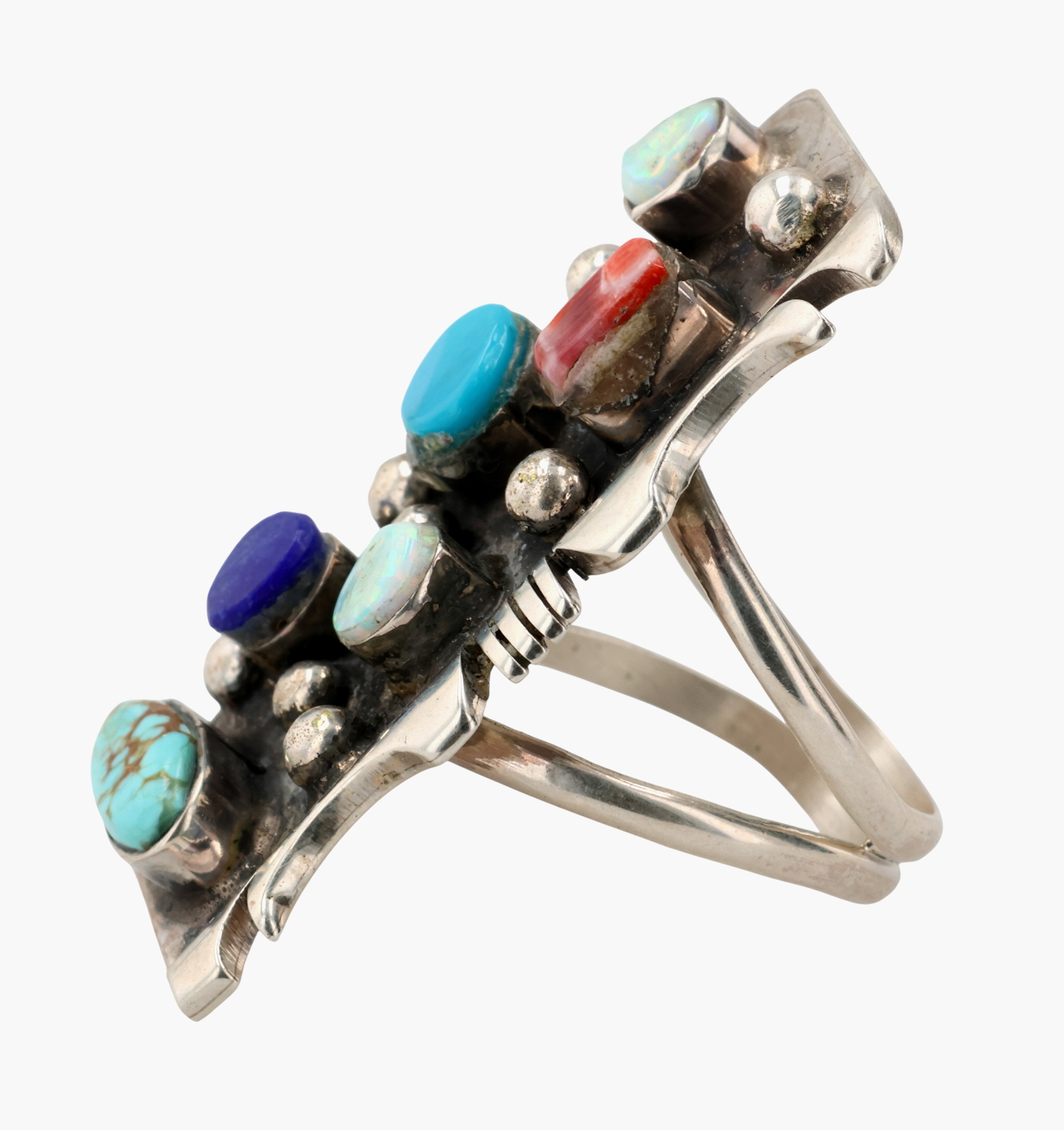Lot 280 - Steve Francisco Navajo Sterling Multi-Stone Ring Sz 7.5 ...