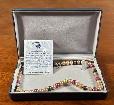 Lot 125 - WINTERTHUR PINK & GREEN PEARL NECKLACE | Salem Auction House