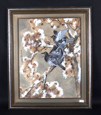 Lot 390 – ‘Birds’ Japanese Folk Art Painting, J. Aoki 1853-1912 ...