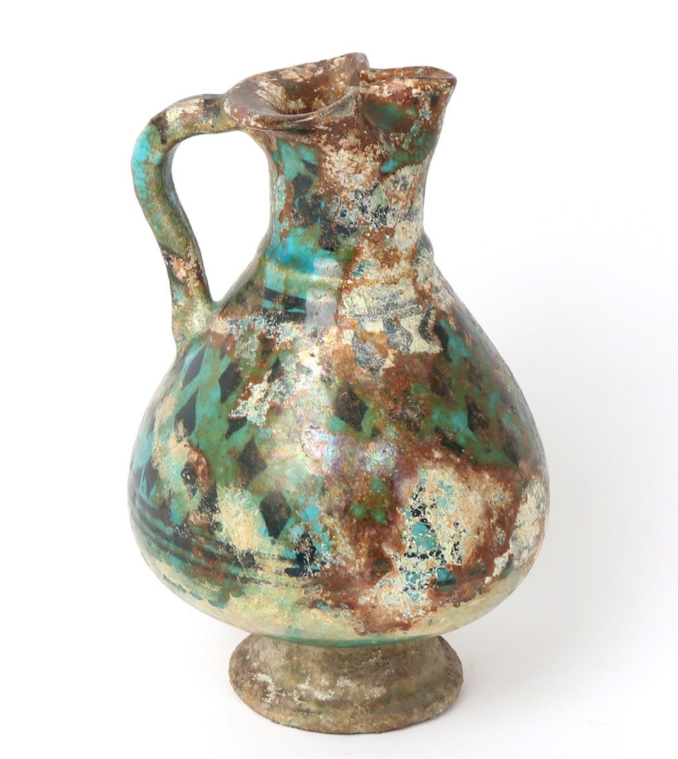 Lot 225 – Ancient Iridescent Islamic Nishapur Turquoise Glaze Pitcher ...
