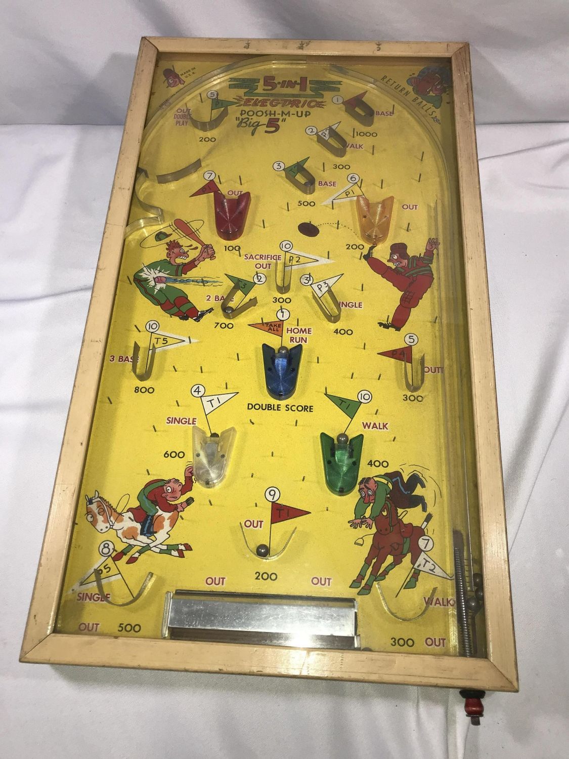 Lot 123 – Vintage Tabletop Pinball Game 5-in-1 Electric Poosh-M-Up Big ...