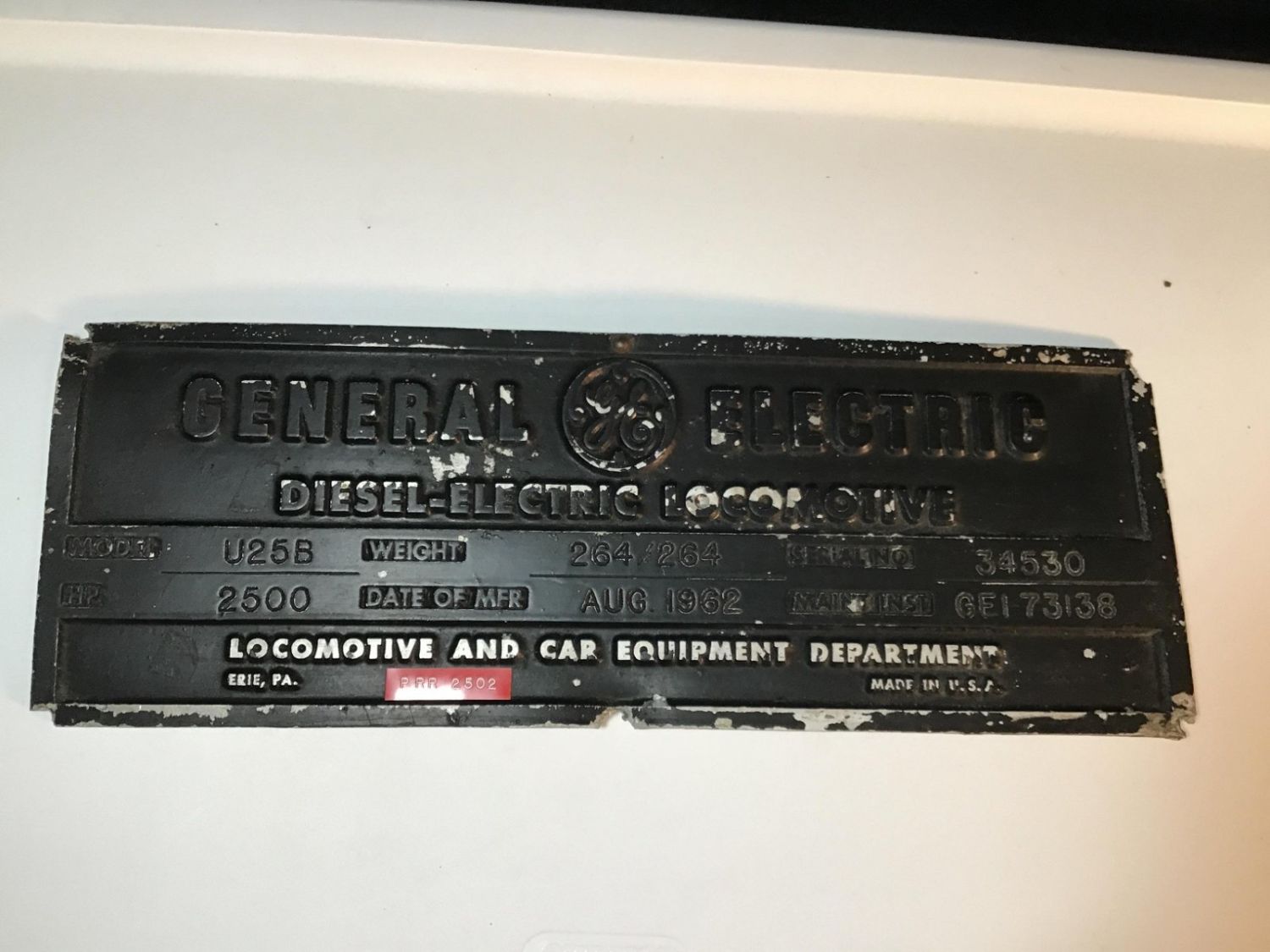 Lot 63 - Vintage general electric diesel electric locomotive plaque ...