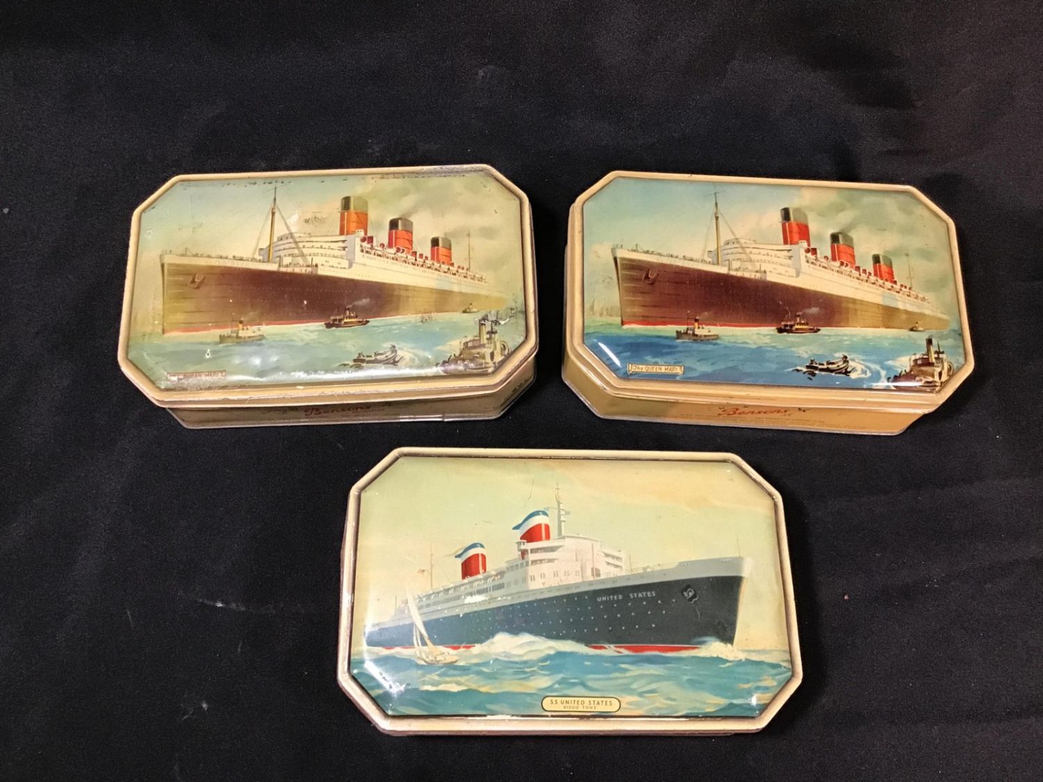Lot 98 - Vintage Benson candy steamship tins each is 8 inches across ...