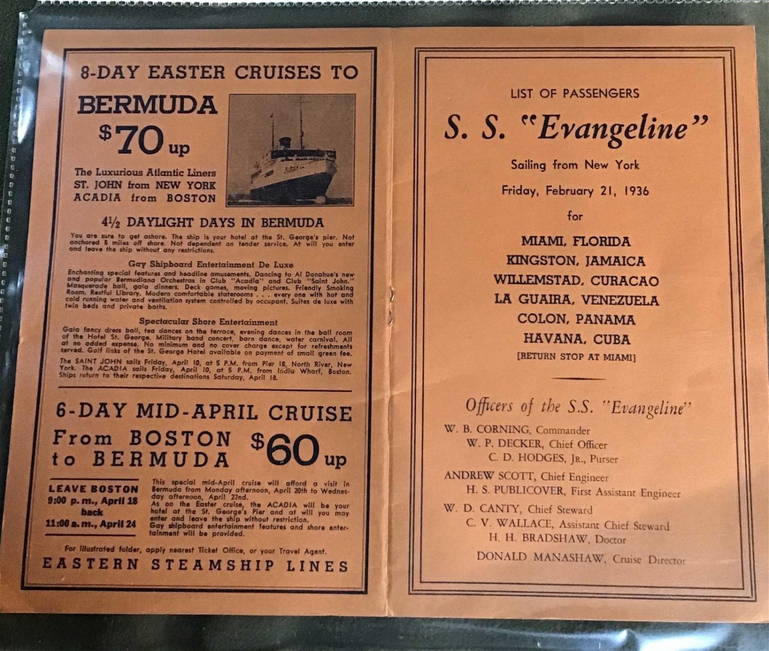 Lot 106 - 1936 SS Evangeline Steamship Program . | The Lodge Auction House