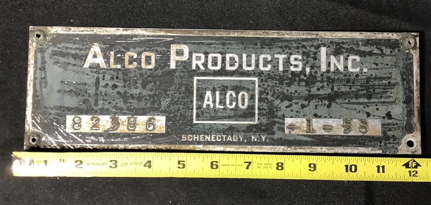 Lot 234 – 1958 Alco Railroad Sign # 82386 . – The Lodge Auction House