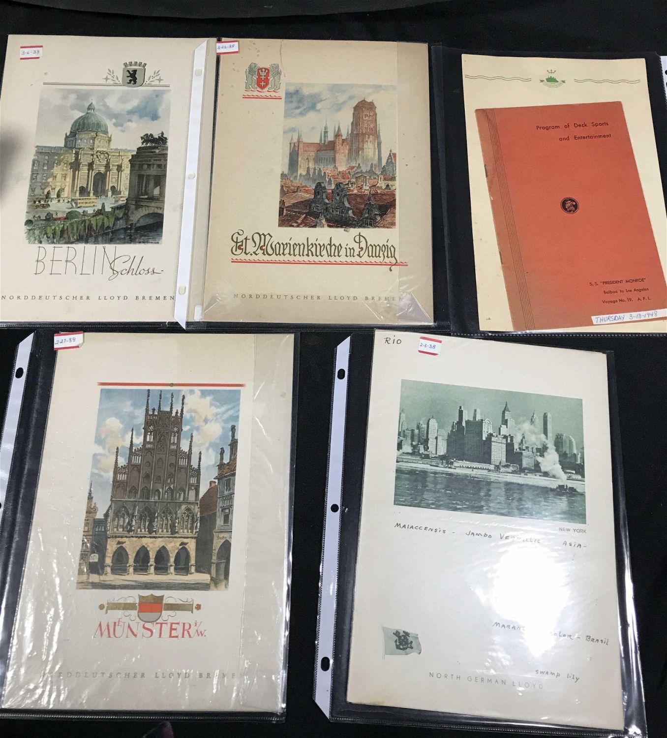 Lot 300 - Ephemera Menus (5) . | The Lodge Auction House