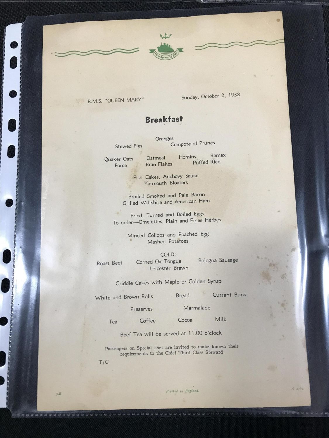 Lot 300 - Ephemera Menus (5) . | The Lodge Auction House