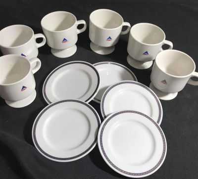 Lot 93 - Delta Air Lines Coffee Cups (6) with 5 Saucers Delta Air Lines ...