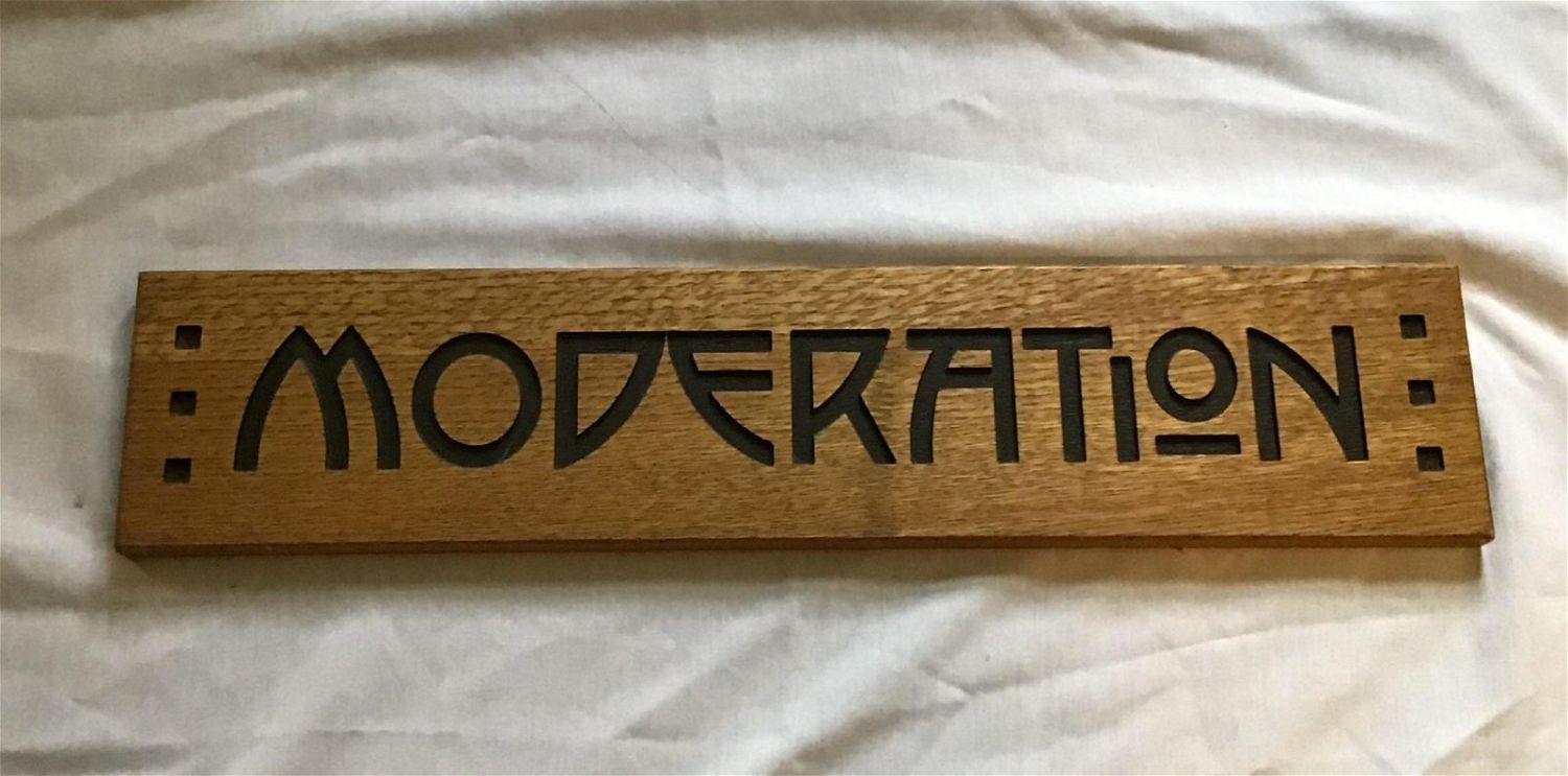 Lot 9 – Roycroft-style “Moderation” Sign – The Lodge Auction House