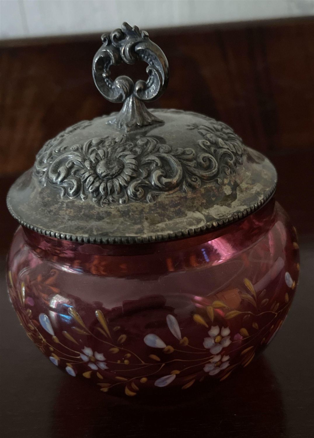 Lot 76 - Vintage Ruby Glass with Floral AppliquÃ© | The Lodge Auction House