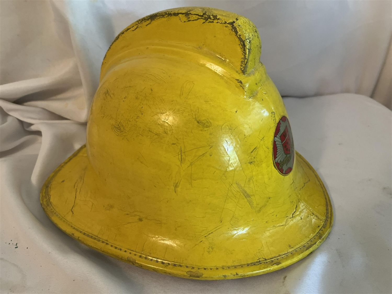 Lot 179 - Leather Firefighter Helmet - Yellow | The Lodge Auction House