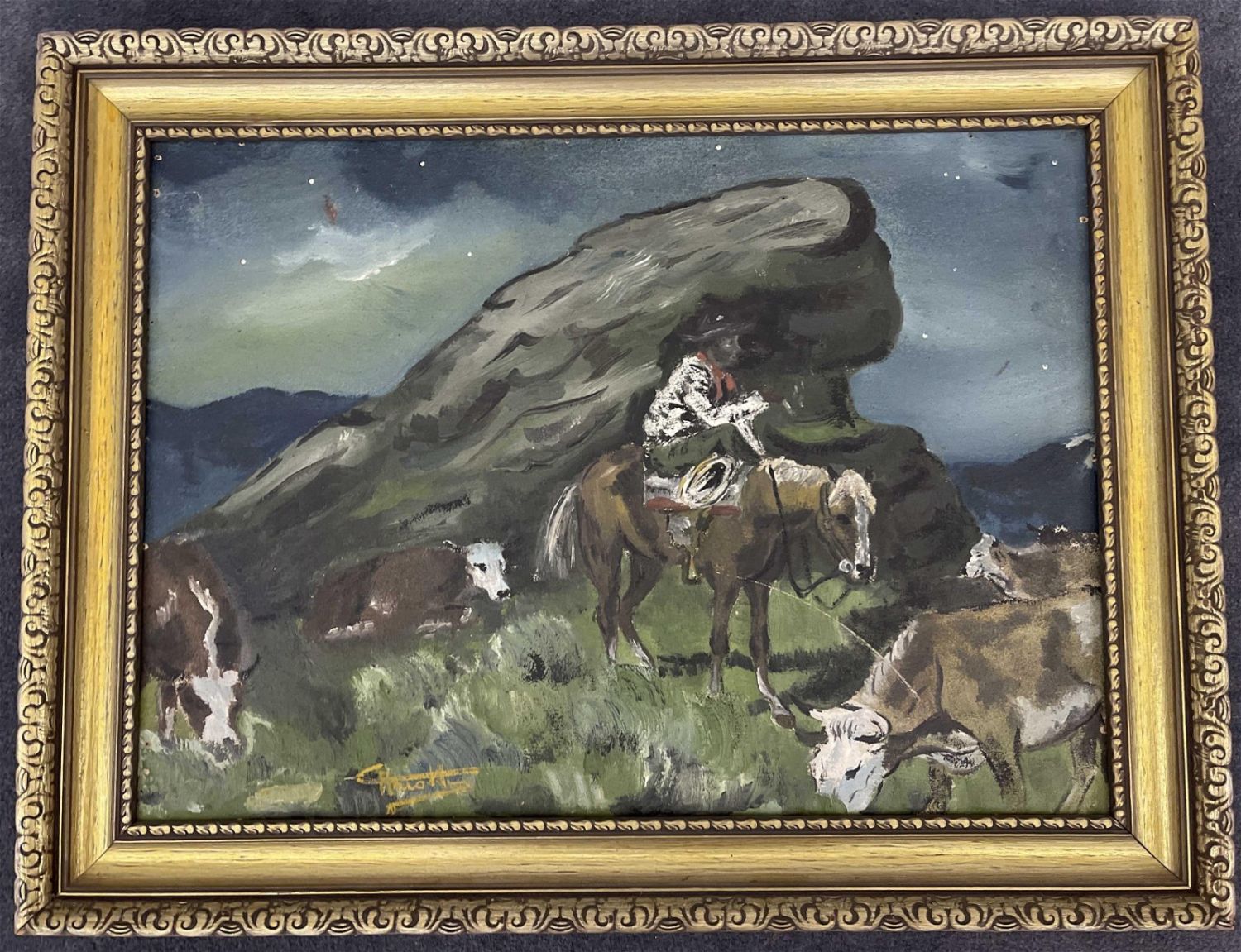 Lot 31 - Cowboy & Cows Oil on Canvas Autographed | The Lodge Auction House