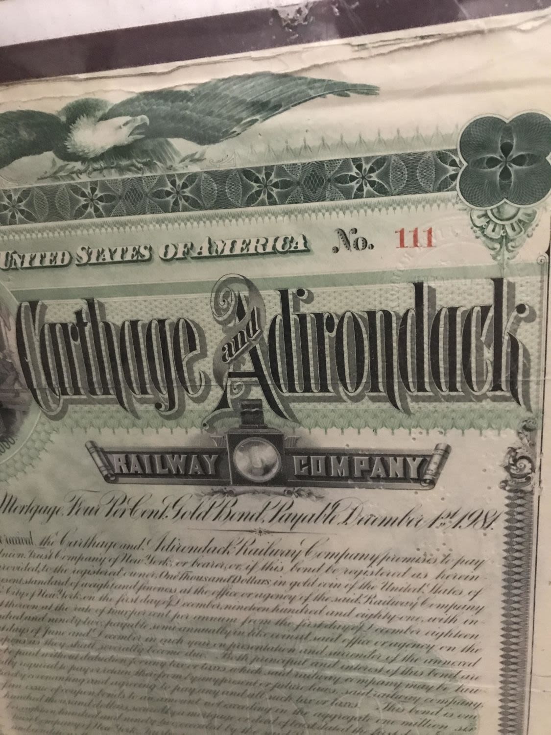 Lot 14 - Carthage & Adirondack Framed Bonds | The Lodge Auction House