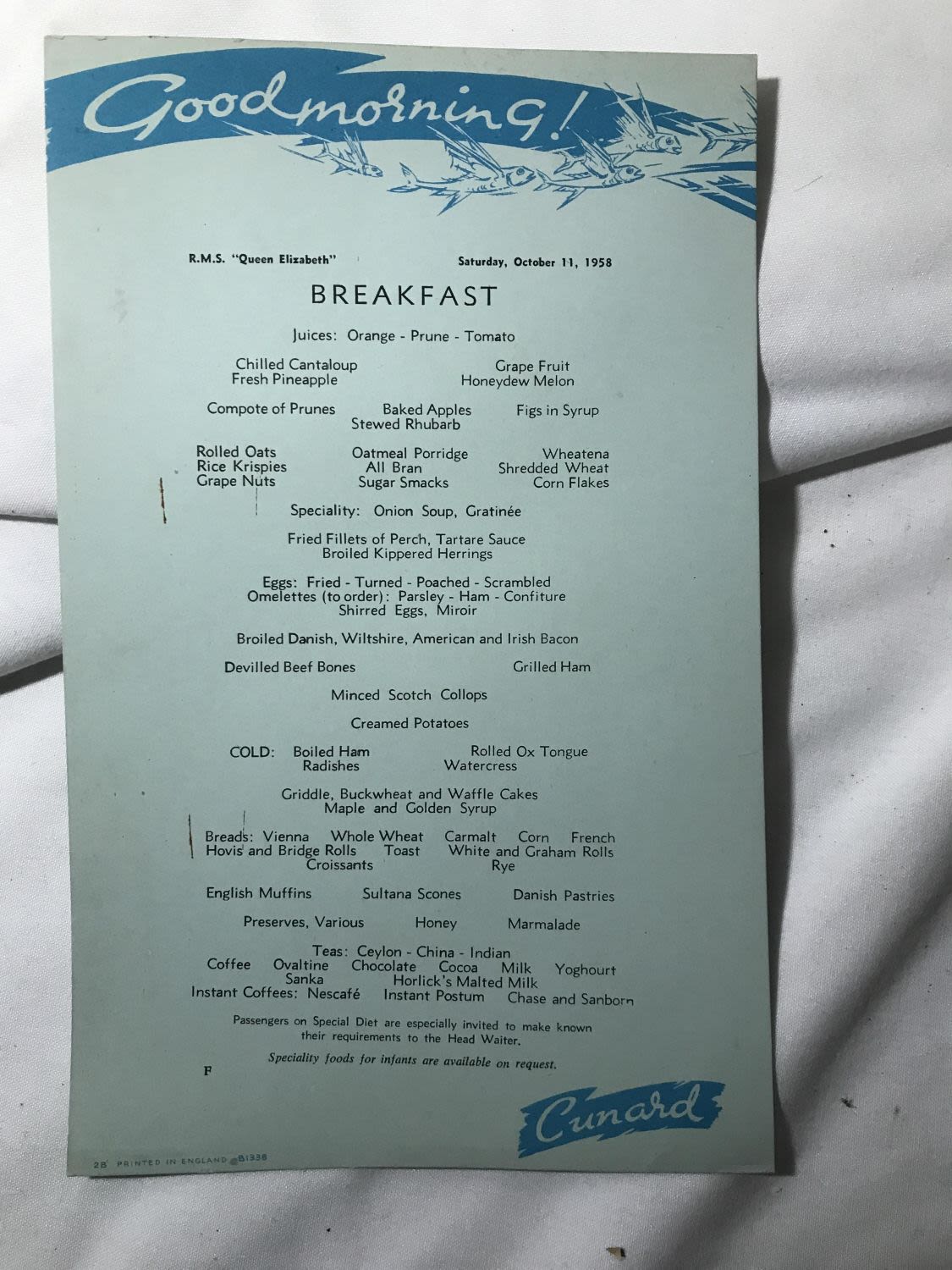 Lot 107 – Breakfast, Lunch & Dinner Menus from two – The Lodge Auction ...