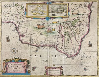 Lot 3638 - Mercator & Hondius, pub. 1634 - Map of Brazil, South America ...