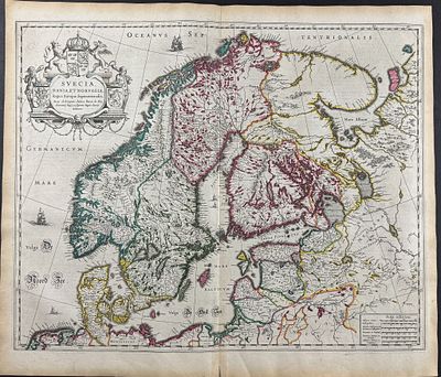 Lot 7043 - Blaeu, pub. 1642 - Map of Scandinavia (Sweden, Denmark ...