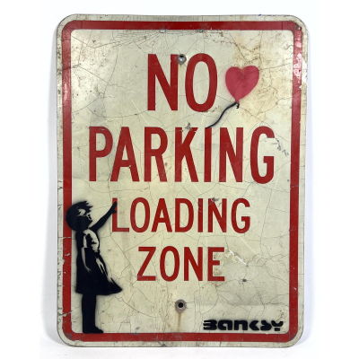Lot 492 - Graffiti style street sign. Girl with red balloon stencil ...