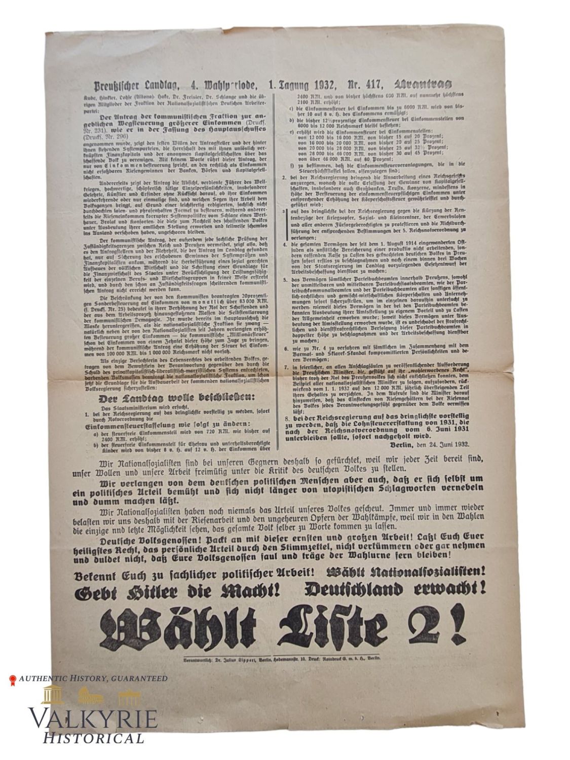 Lot 1197 - Special Electoral Propaganda Leaflet of Dr. Goebbels "Der ...