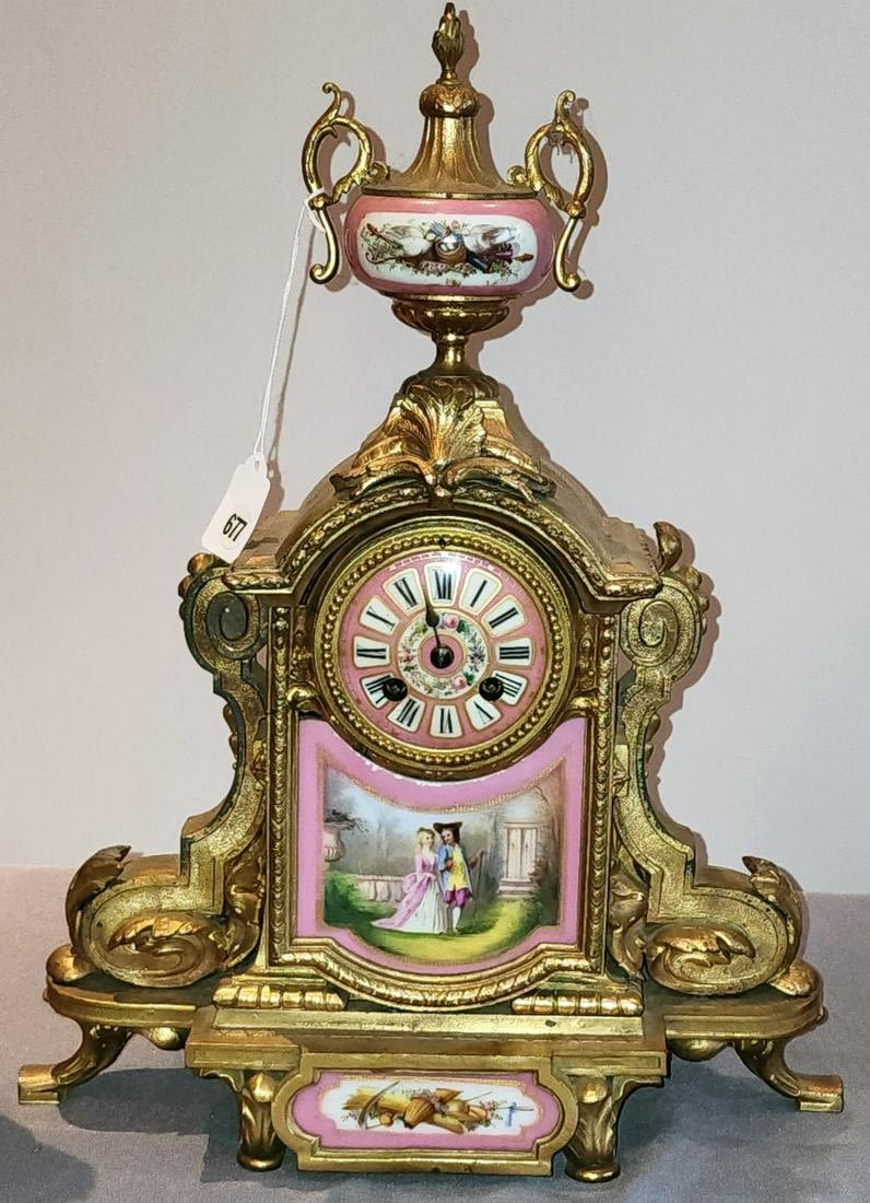 Lot 677 - PH Mourey Mantle Clock, Pair of Dresden Vases • Wickliff ...
