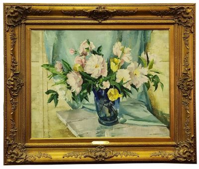 Lot 230 - Nan Greacen 22x28 O/L "Peonies" • Wickliff Auctioneers