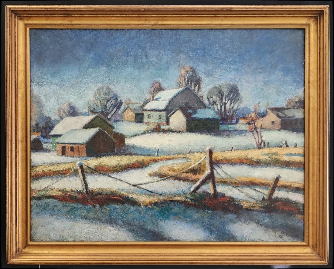 Lot 625 - William F Kaeser 28x36 O/C Winter Farm Scene • Wickliff ...