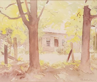 Lot 655 - Paul Hadley 12x14.5 WC "Grey Cabin" • Wickliff Auctioneers