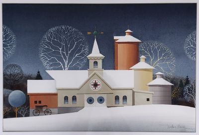 Lot 927 - Wilbur Meese 14x21 WC Amish Barn in Winter • Wickliff Auctioneers