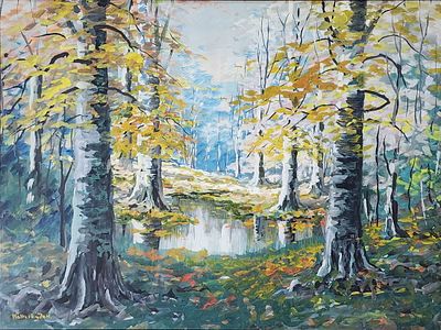 Lot 867 - Walter E Eyden 18x24 Gouache Autumn Woods • Wickliff Auctioneers