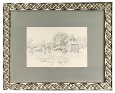 Lot 873A - Ada Shulz 6x9 Pencil Farm with Haystacks • Wickliff Auctioneers